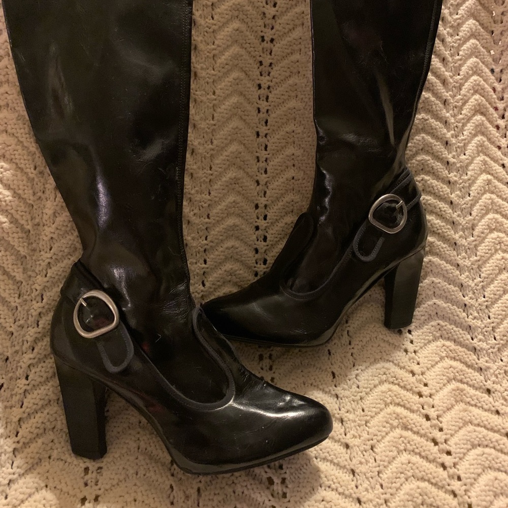 Euc Franco Sarto Knee High Black Patent Boots Size 9 - Gem